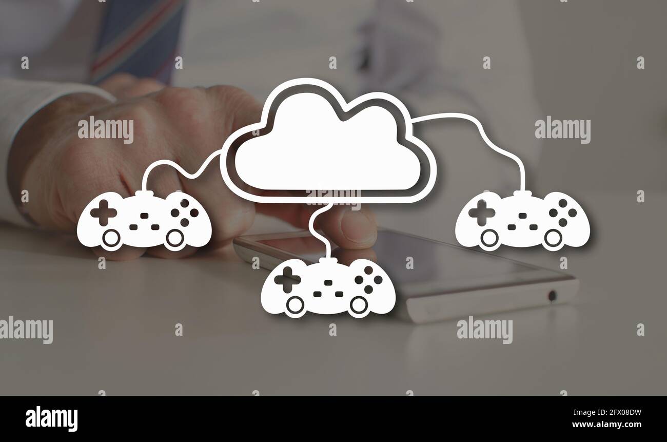 Cloud gaming concept illustrated by a picture on background Stock Photo ...