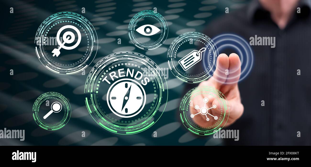 Man touching a trends concept on a touch screen with his fingers Stock ...