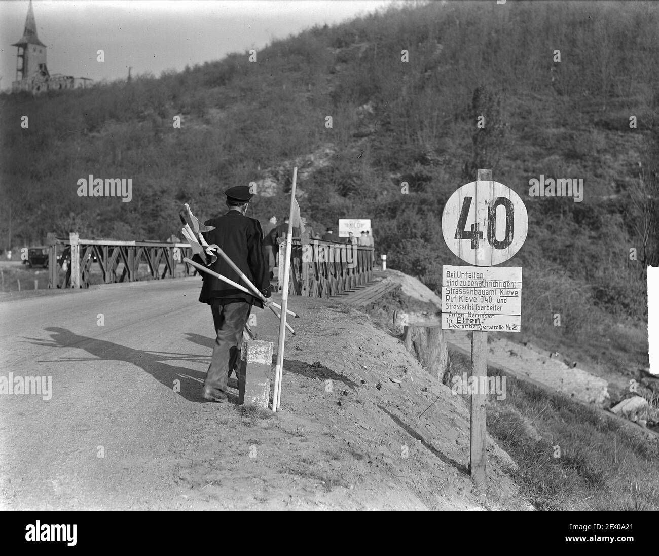 Series: Border correction at Lobith and Elten. Border flag at bridge ...