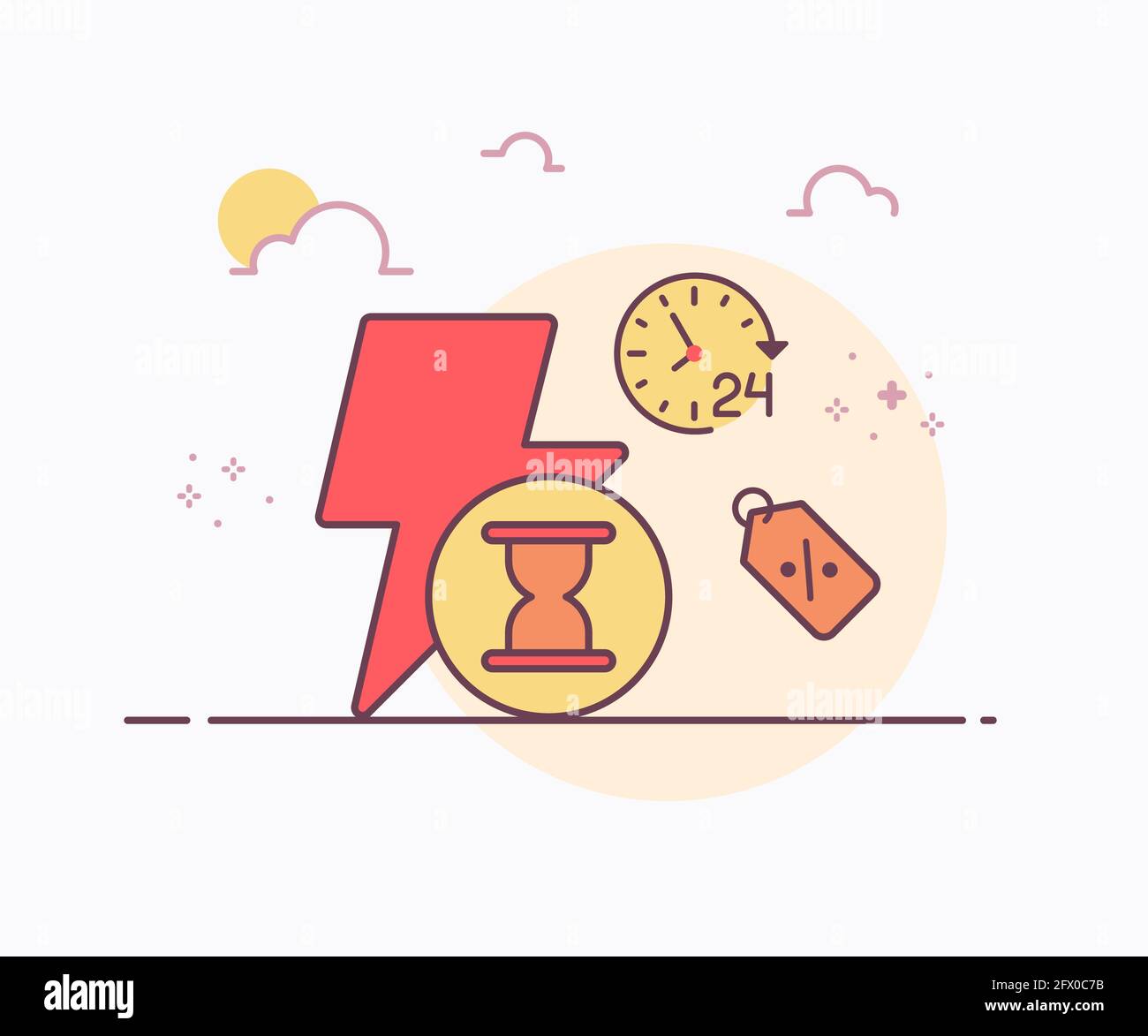 flash discount concept lightning tag price sand glass hour icon with ...