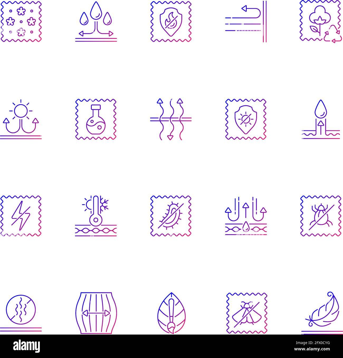 Different types of fabric feature gradient linear vector icons set ...