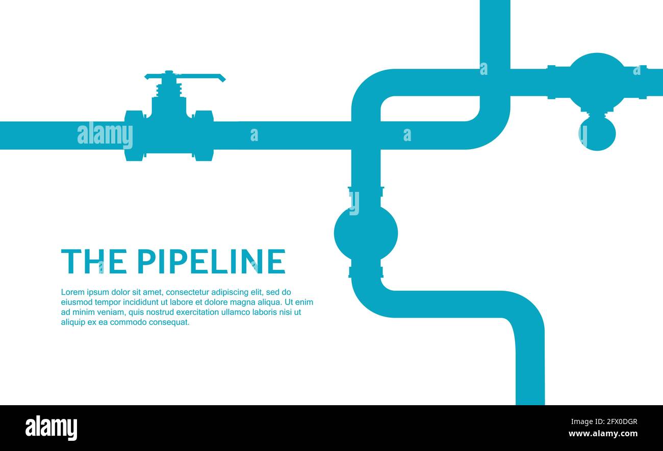 Pipeline infographic with blue and white. Oil, water or gas flat valve ...