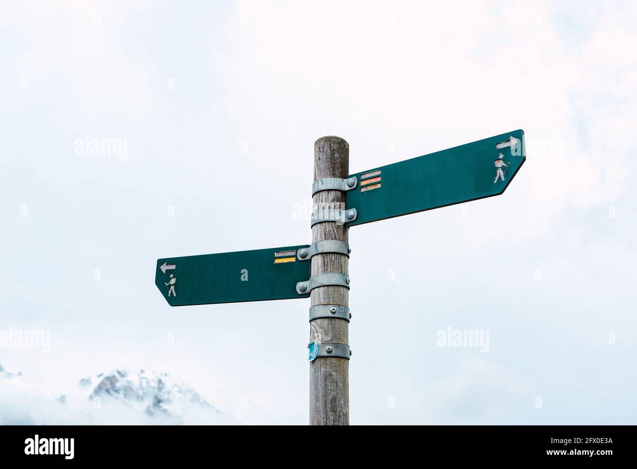 Low angle of direction pole with simple boards showing directions of ...