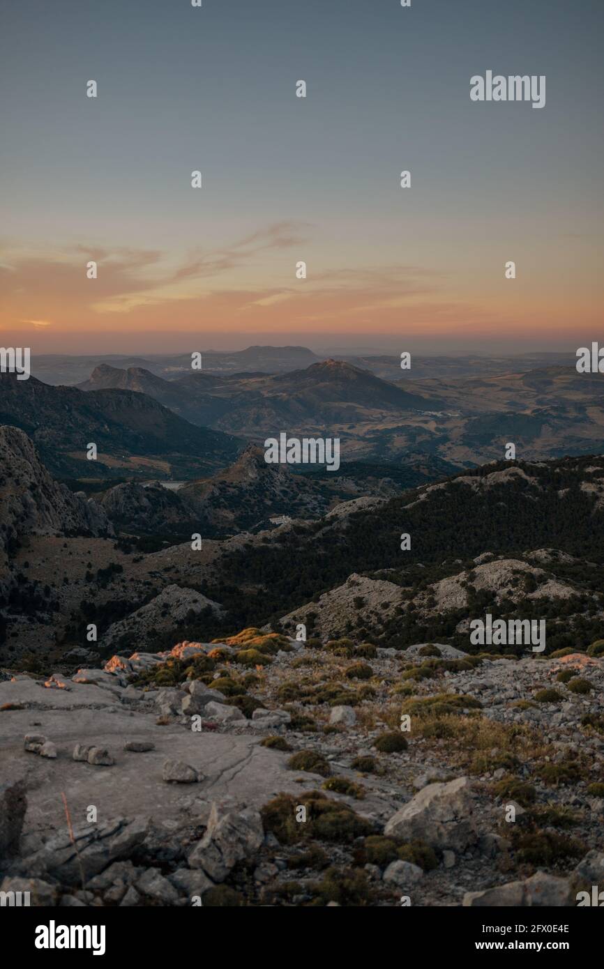 Scenic view of spacious mountainous terrain with slopes covered with ...