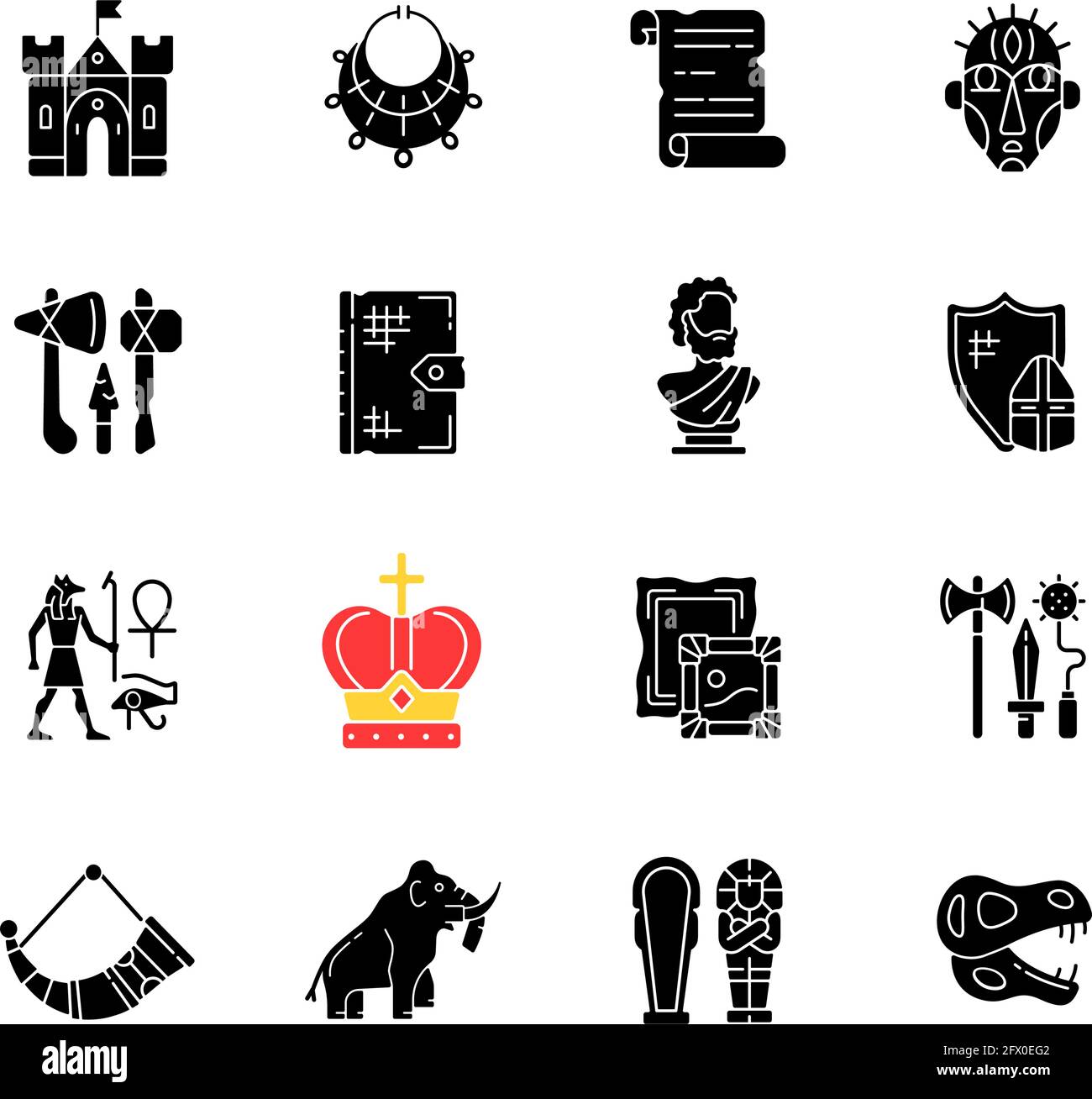 Heritage and museum black glyph icons set on white space Stock Vector ...
