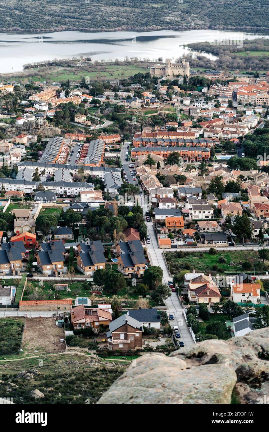 Picturesque scenery of small residential houses located on shore of ...