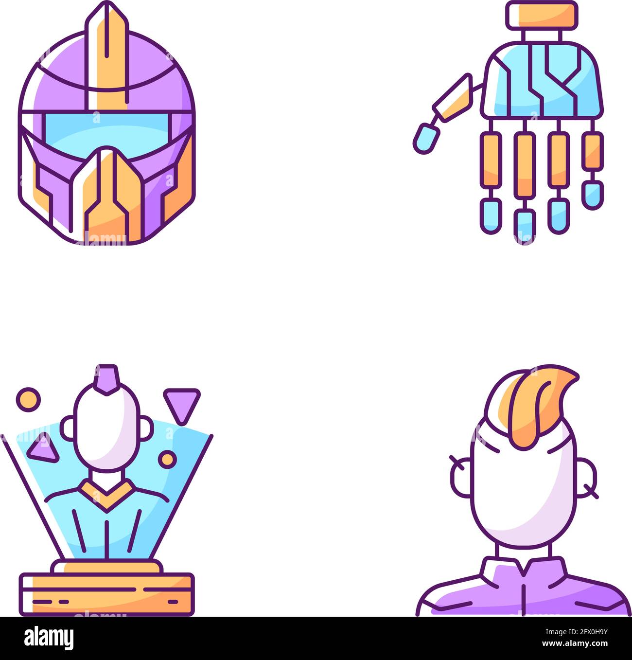 Human body cyberpunk augmentations RGB color icons set Stock Vector ...