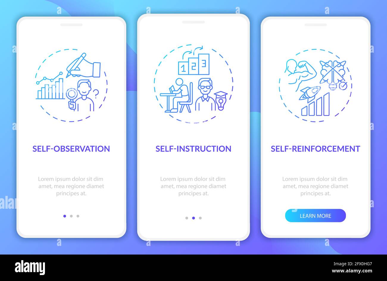 Self-control techniques navy onboarding mobile app page screen with concepts Stock Vector Image ...