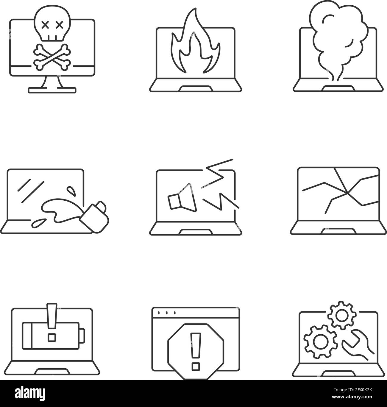 Computer damage linear icons set Stock Vector Image & Art - Alamy