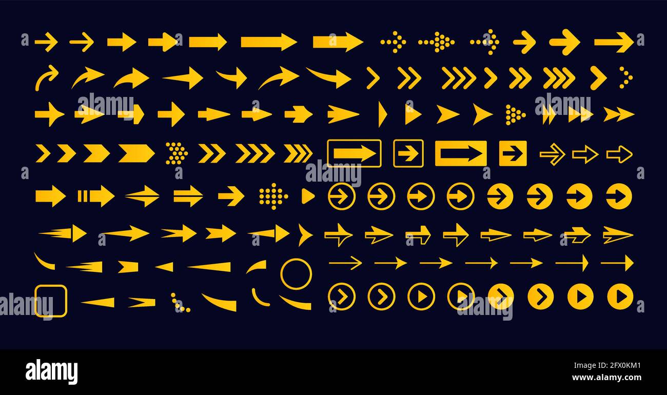 Geometric right arrow set, vector icon. Pointer icon, next sign ...