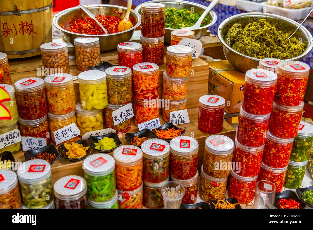 View of local produce stall in Zhujiajiaozhen water town, Qingpu ...