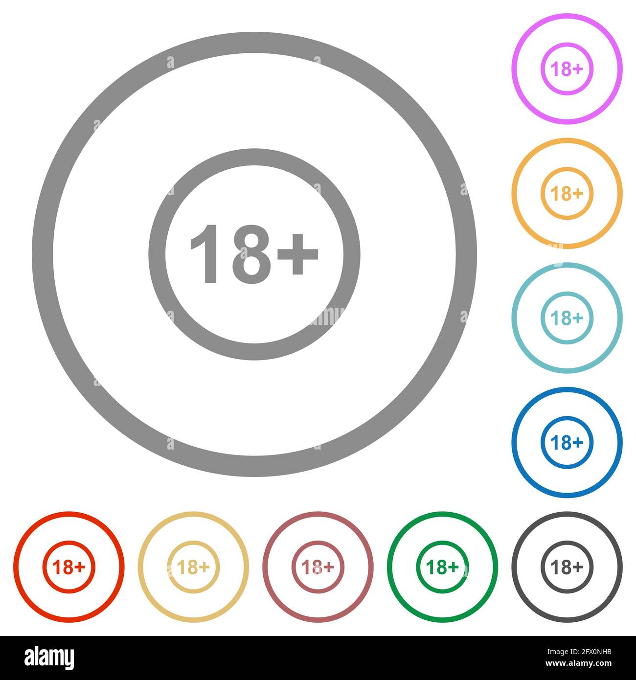 Allowed above 18 years only flat color icons in round outlines on white ...