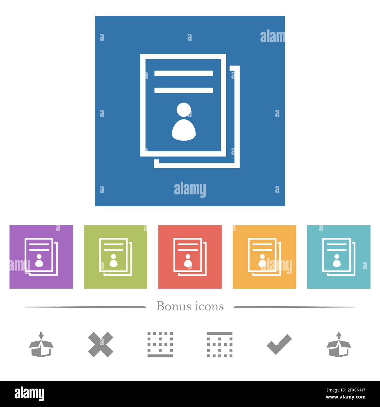 User guide flat white icons in square backgrounds. 6 bonus icons ...