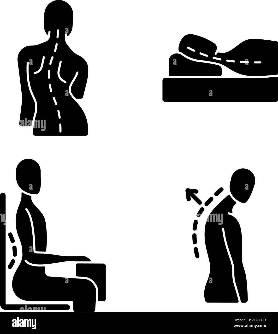 Poor posture problems black glyph icons set on white space Stock Vector ...