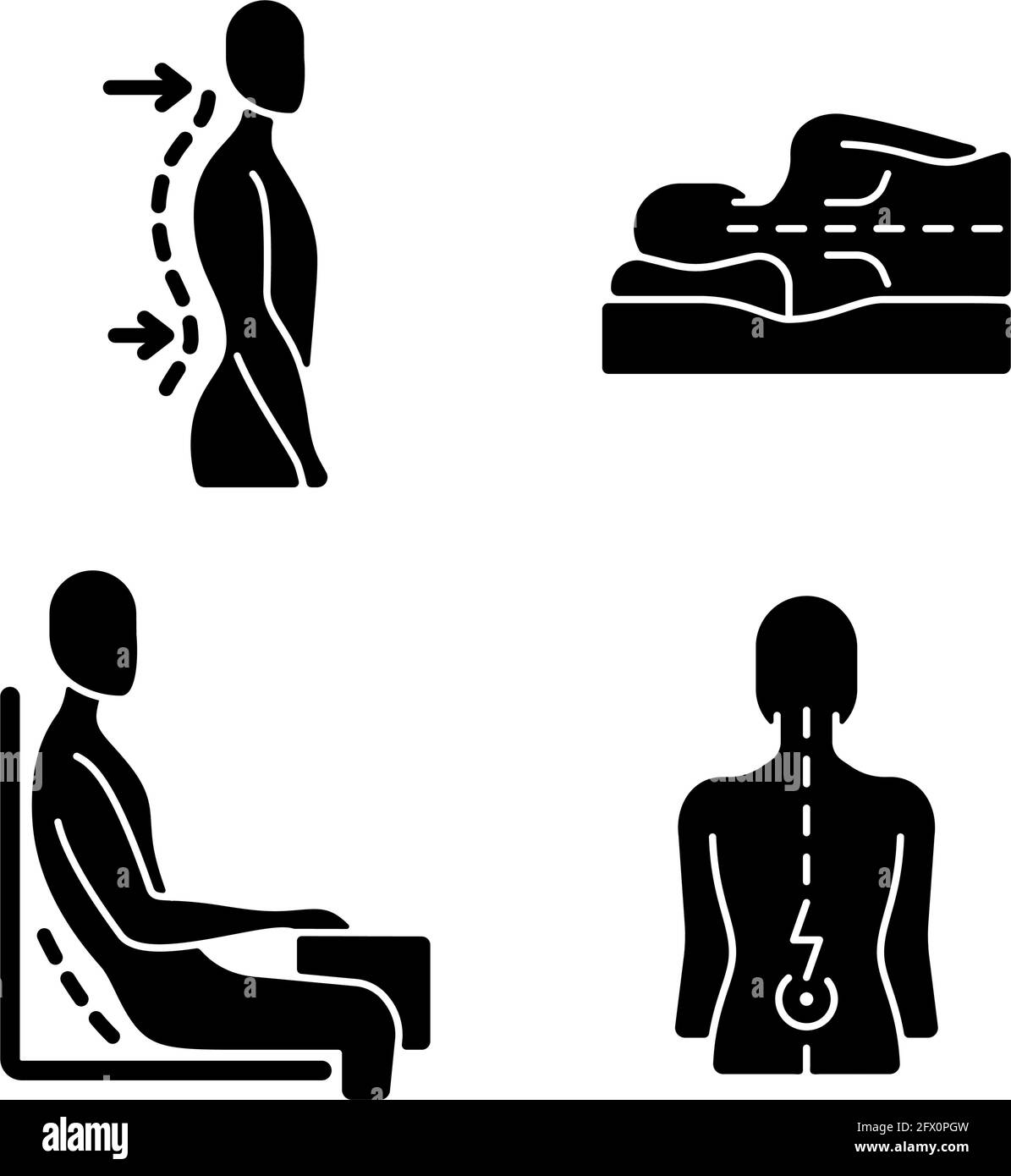 Postural dysfunction black glyph icons set on white space Stock Vector ...