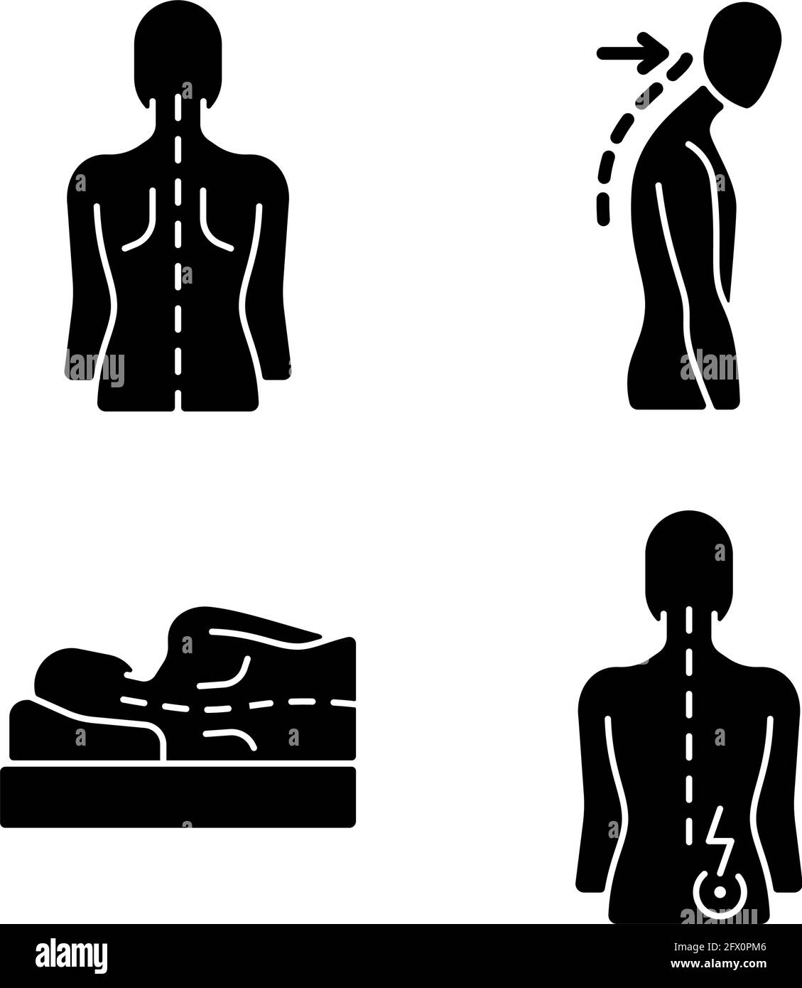 Poor posture problems black glyph icons set on white space Stock Vector ...