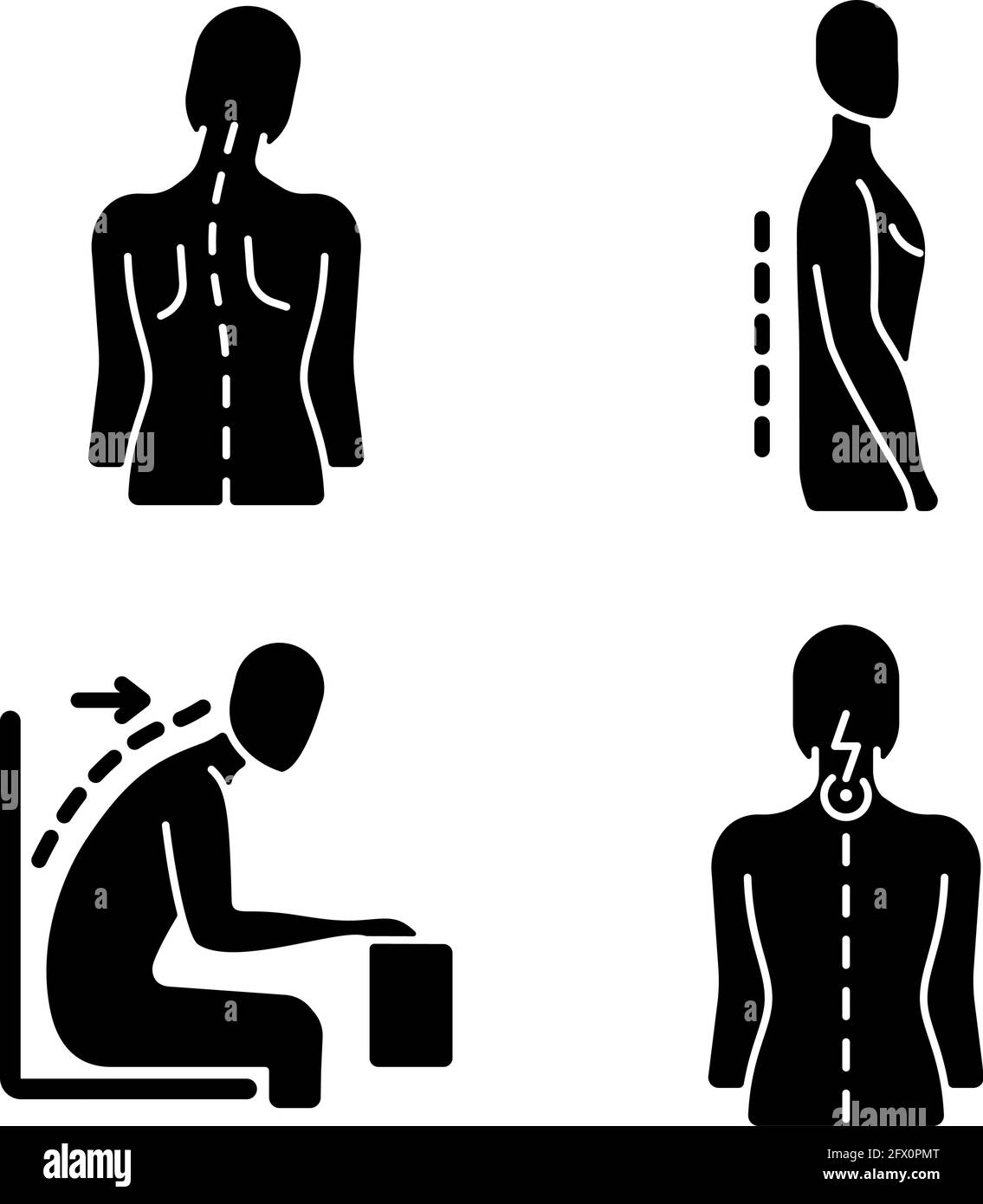 Bad posture problems black glyph icons set on white space Stock Vector ...