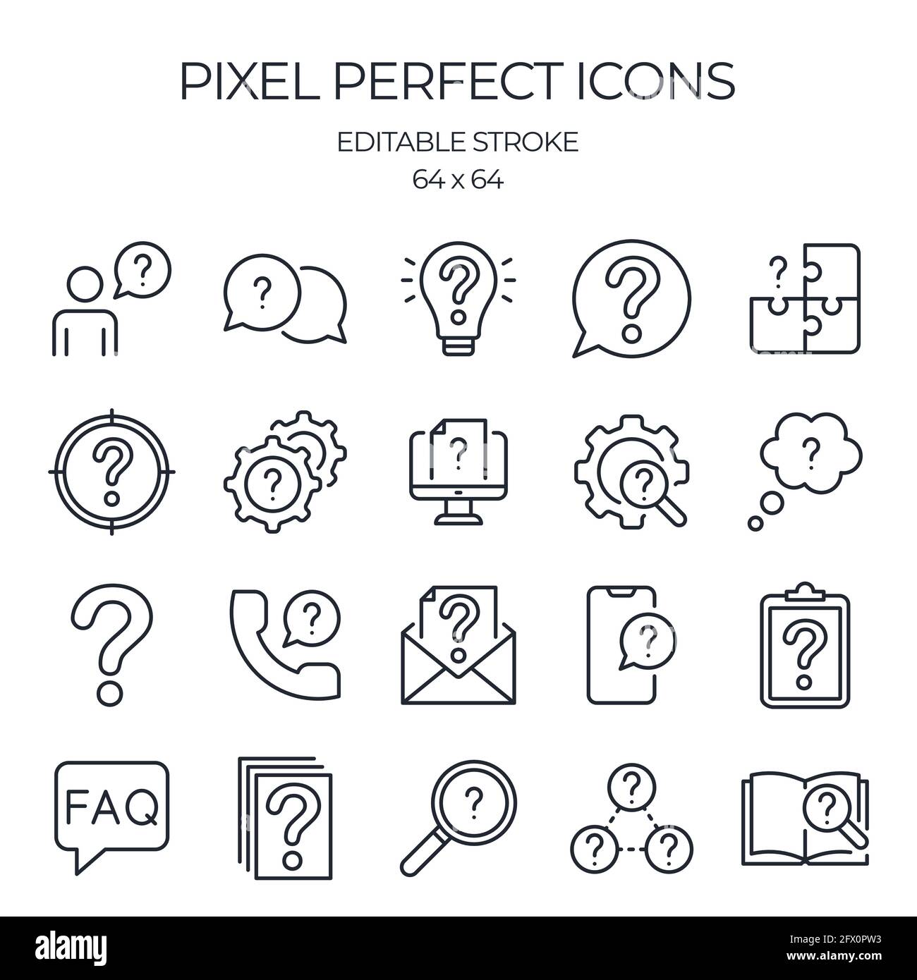 Question related editable stroke outline icons set isolated on white ...
