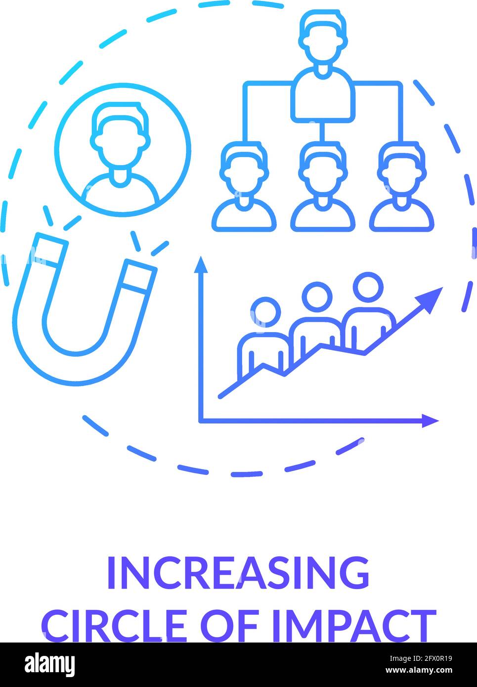 Increasing circle of impact navy gradient concept icon Stock Vector ...
