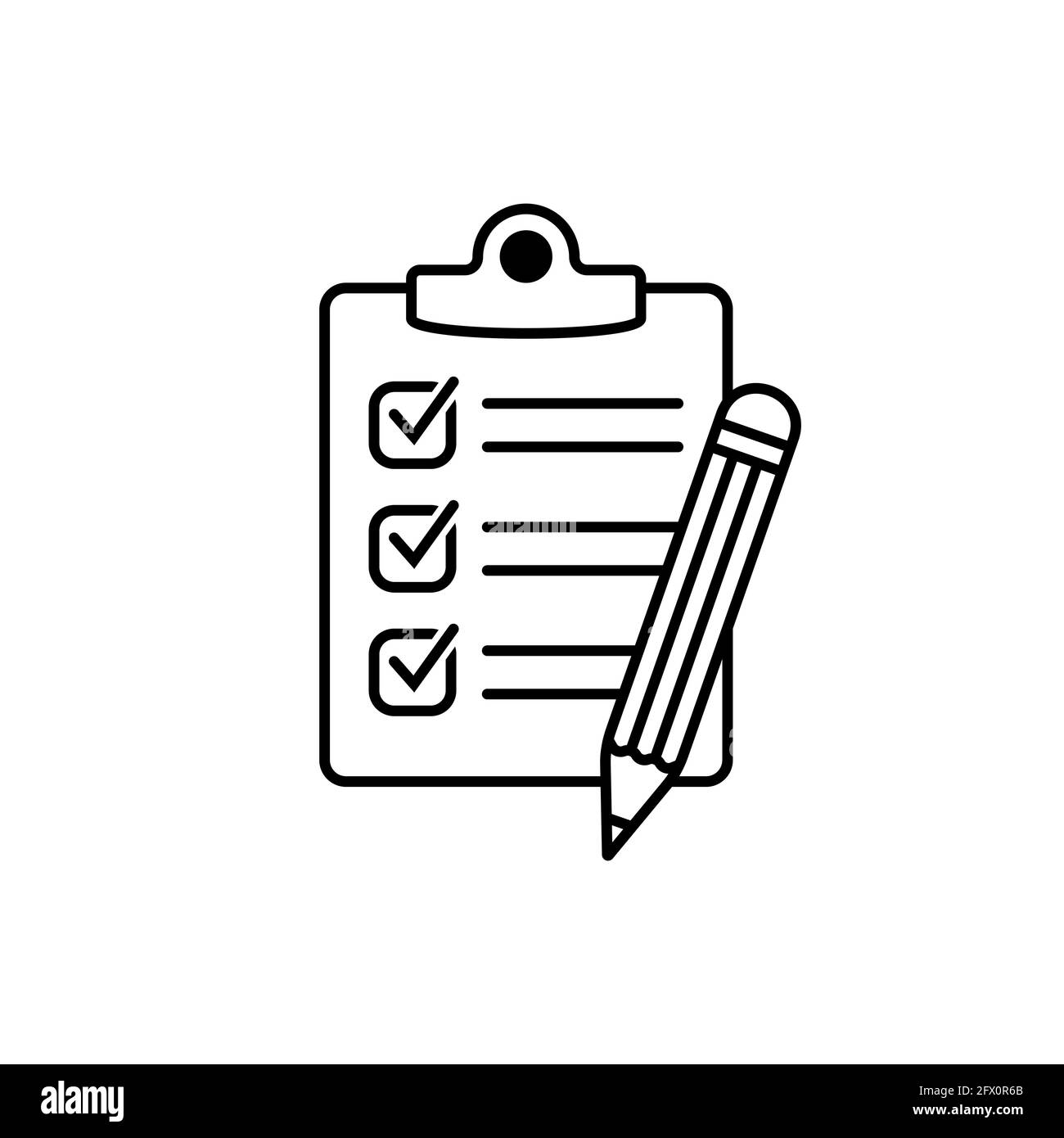 Checklist pencil vector icon. Black illustration isolated on white ...