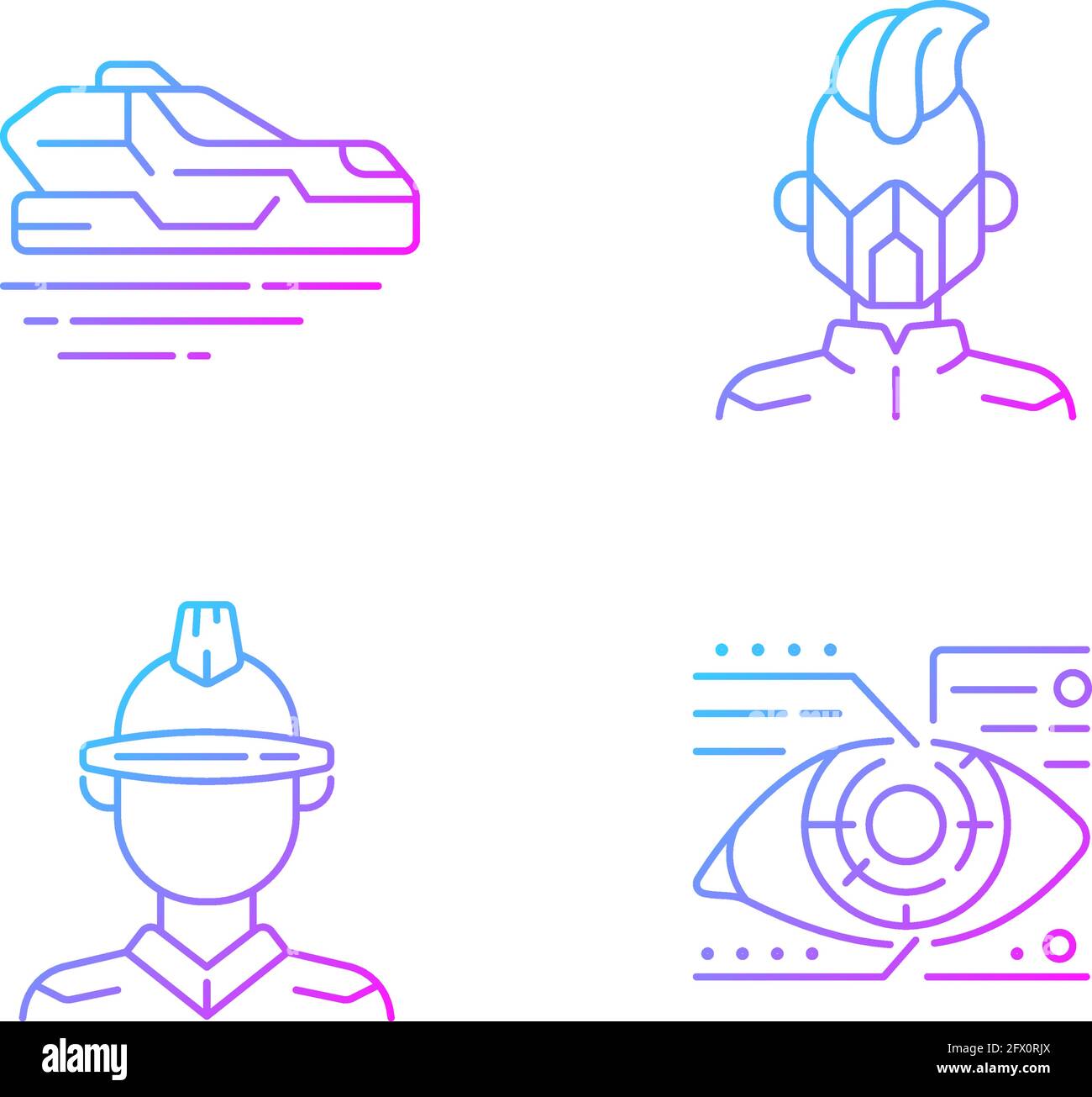 Sci fi and cyberpunk gradient linear vector icons set Stock Vector ...