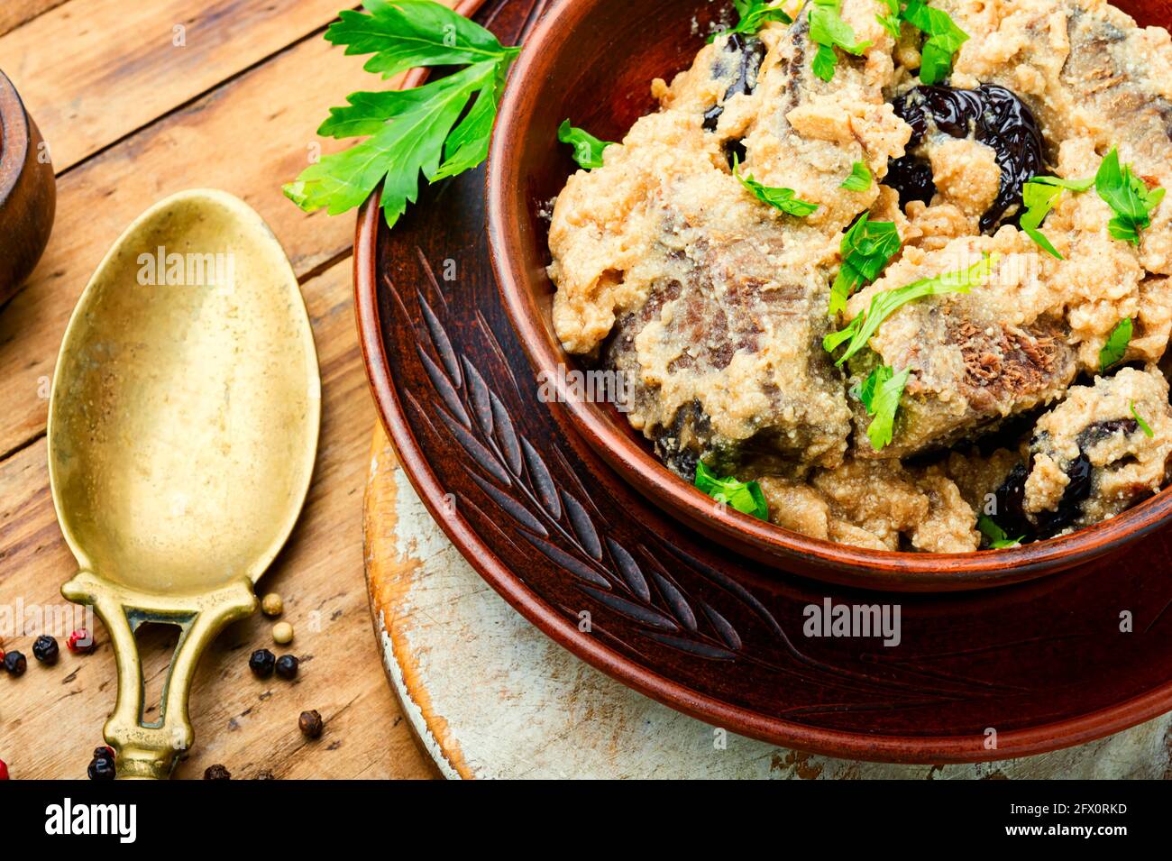 Goulash or beef stew in a plate.Plate of hungarian goulash on rustic ...