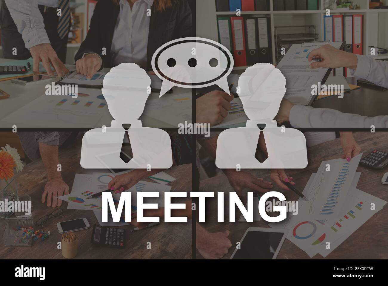 Meeting concept illustrated by pictures on background Stock Photo - Alamy