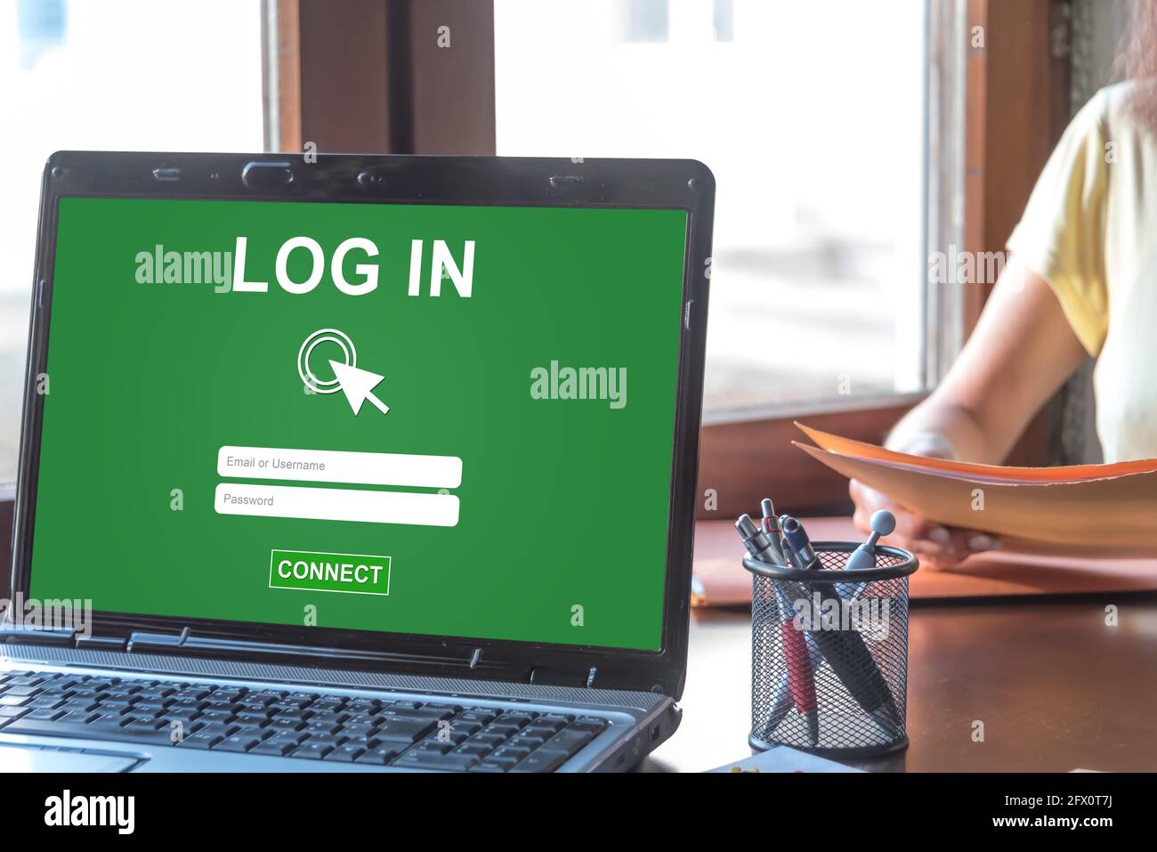 Laptop screen displaying a login concept Stock Photo - Alamy
