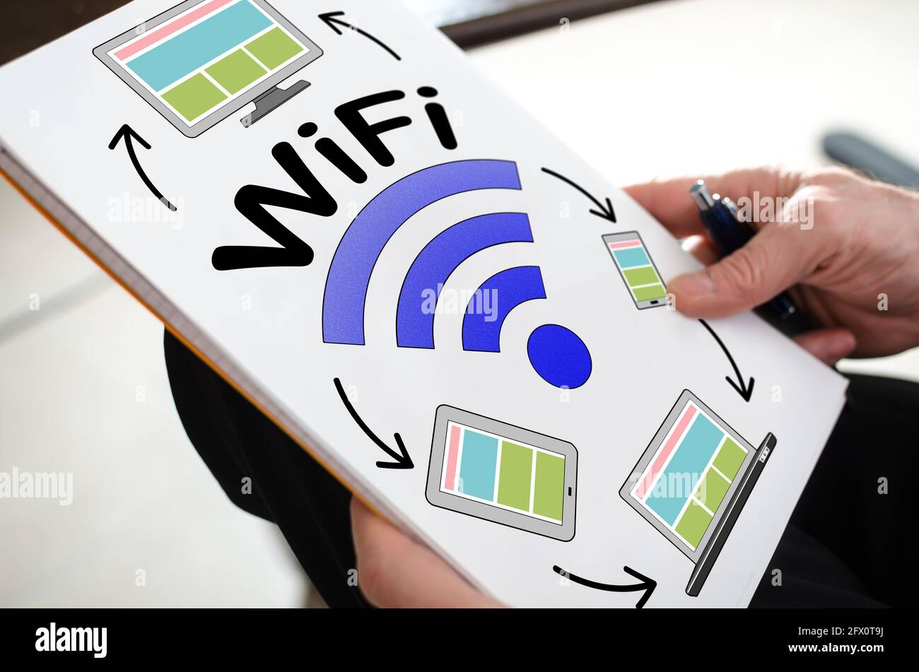 Wifi concept on a paper held by a hand Stock Photo - Alamy