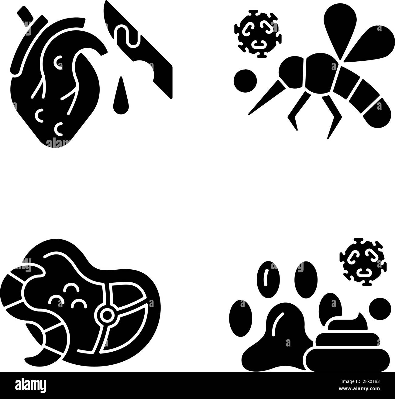 Biological waste black glyph icons set on white space Stock Vector ...