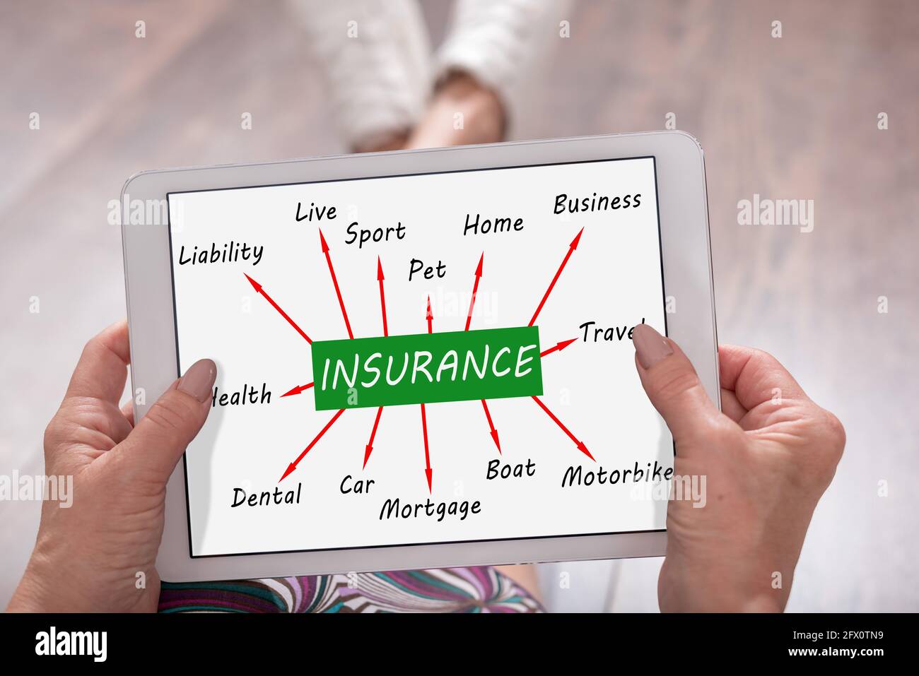 Insurance concept shown on a tablet held by a woman Stock Photo - Alamy