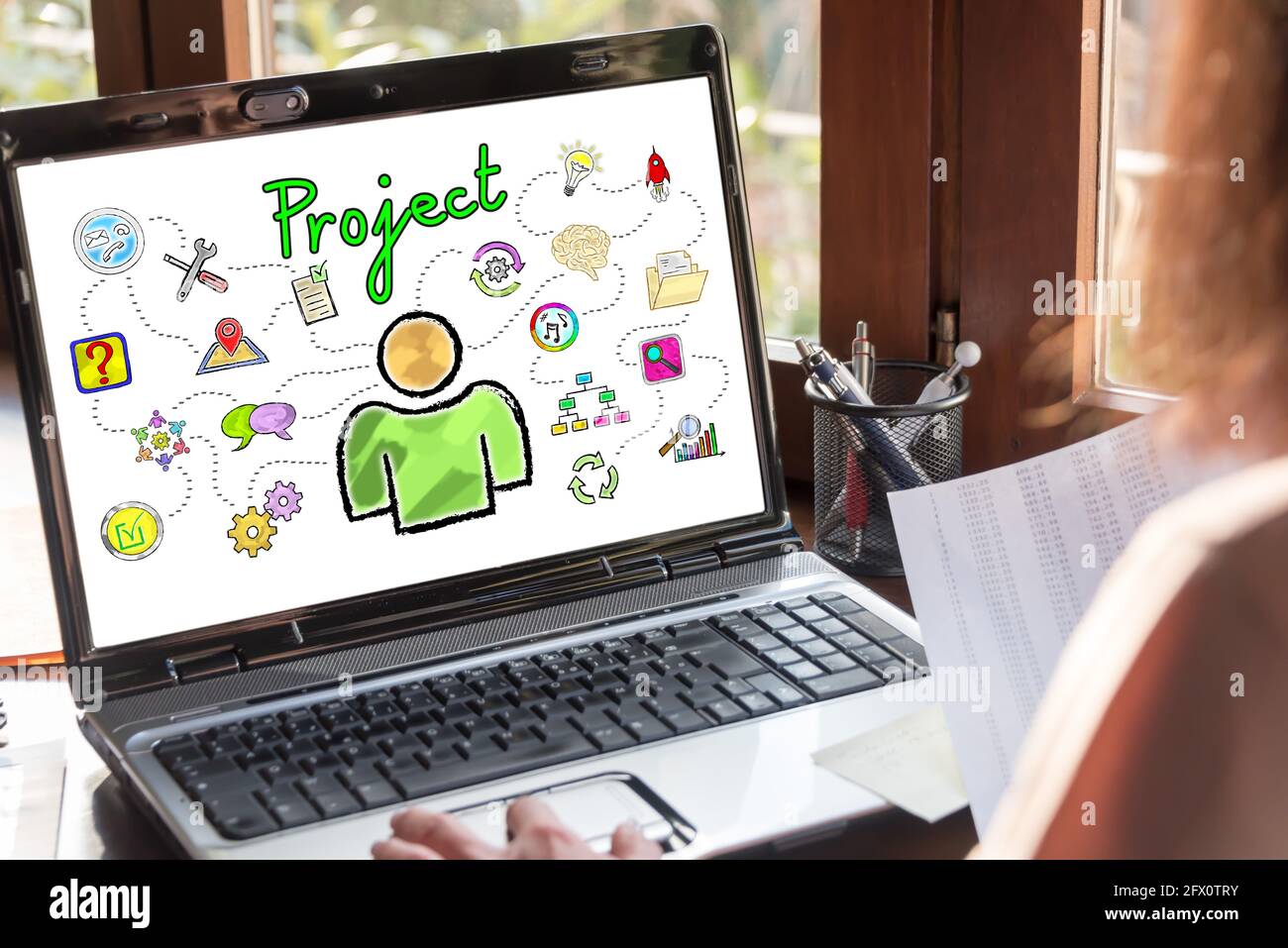Laptop screen showing project concept Stock Photo - Alamy