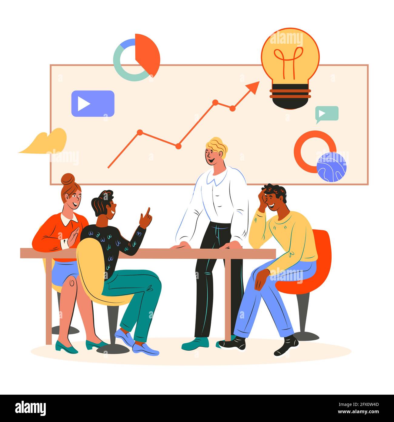 Business meeting and brainstorming, cartoon vector illustration on ...
