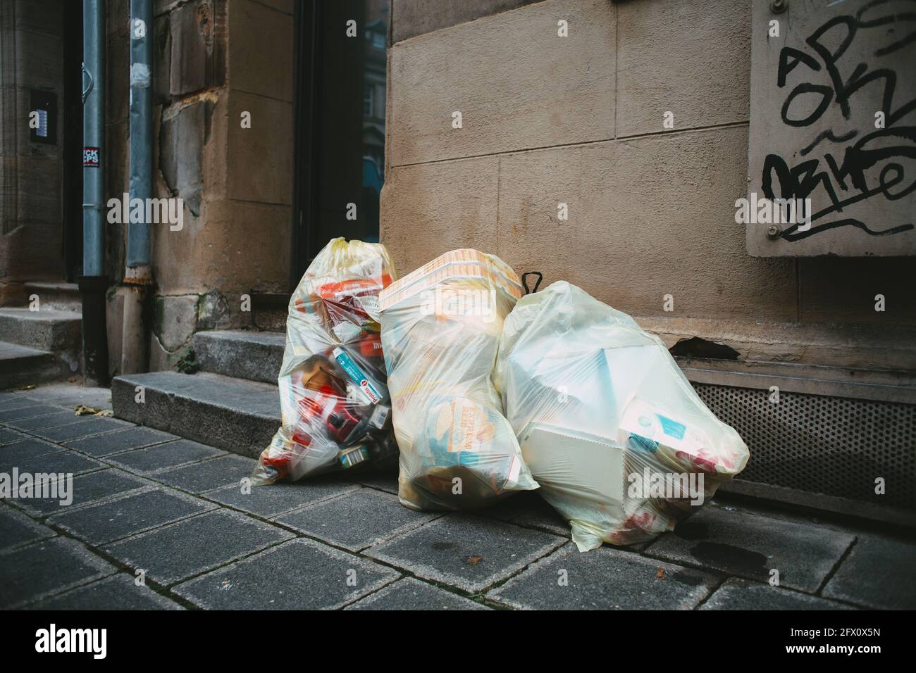 Fü, GERMANY - Dec 06, 2020: Packaging waste disposal ready for ...