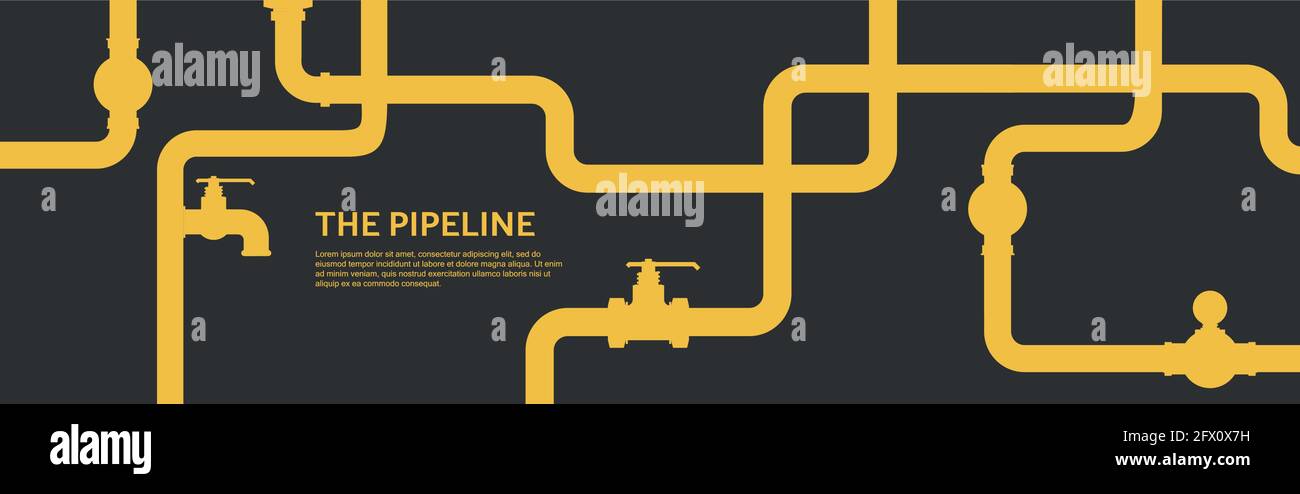 Pipeline infographic. Oil, water or gas flat vector design with black ...