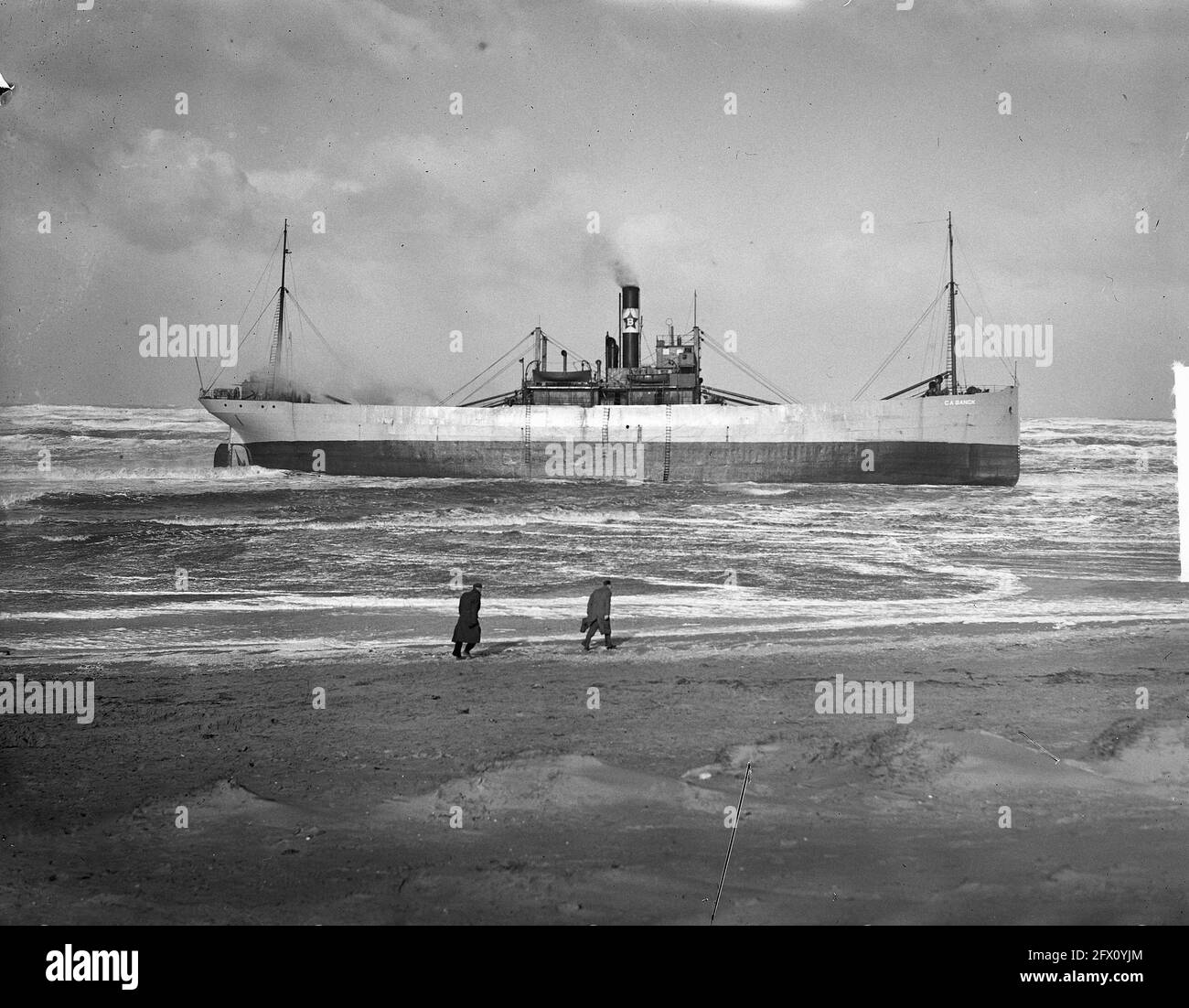 Swedish ship ss C.A. Banck on the beach of Bloemendaal, March 1, 1949 ...