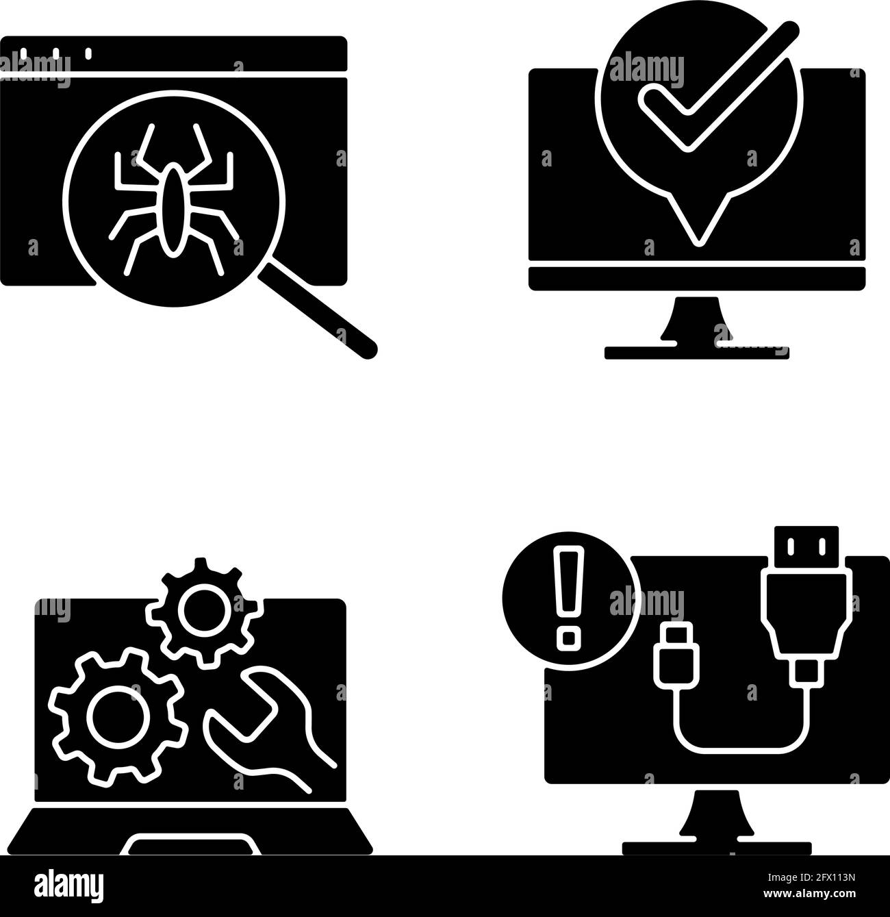 Computer diagnostics black glyph icons set on white space Stock Vector ...