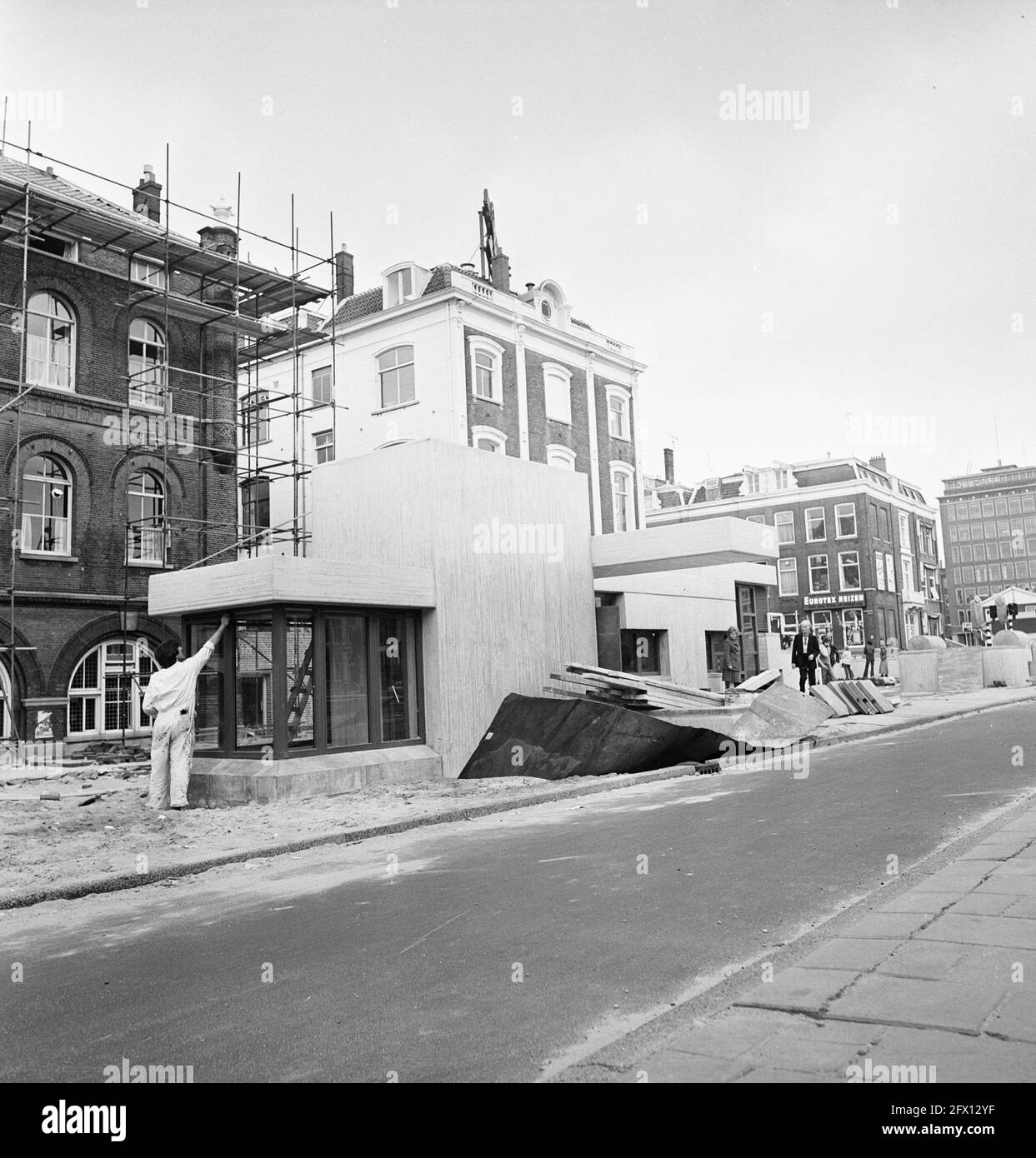 Finishing entrances Weesperplein metro station in Amsterdam, August 2 ...
