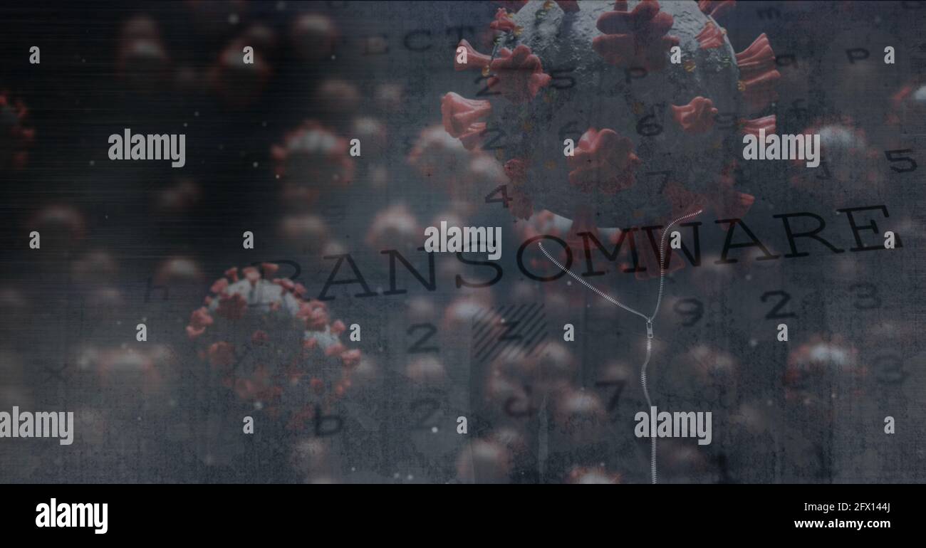 Composition of covid cells and ransomware security warning message on ...