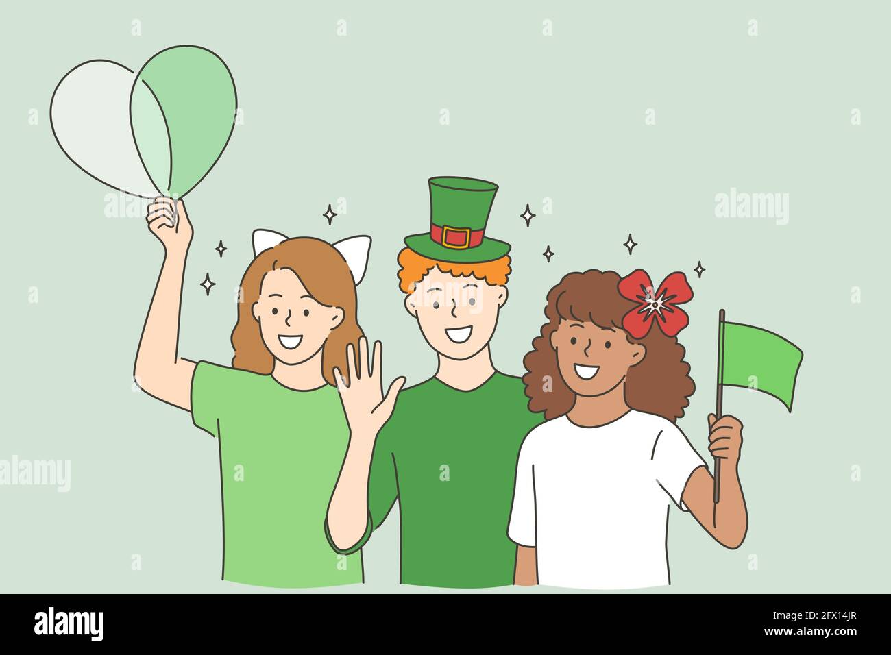 Celebrating Saint Patrick day concept. Group of cheerful smiling ...
