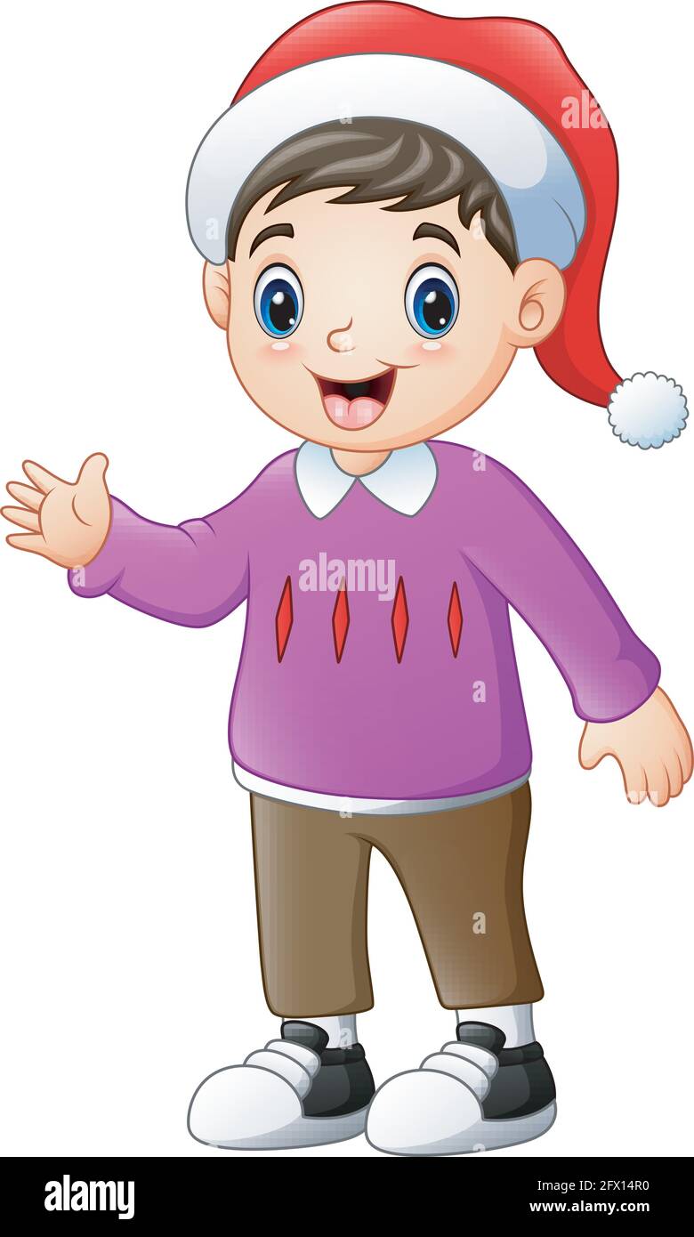 Happy boy cartoon wearing purple christmas sweater Stock Vector Image ...