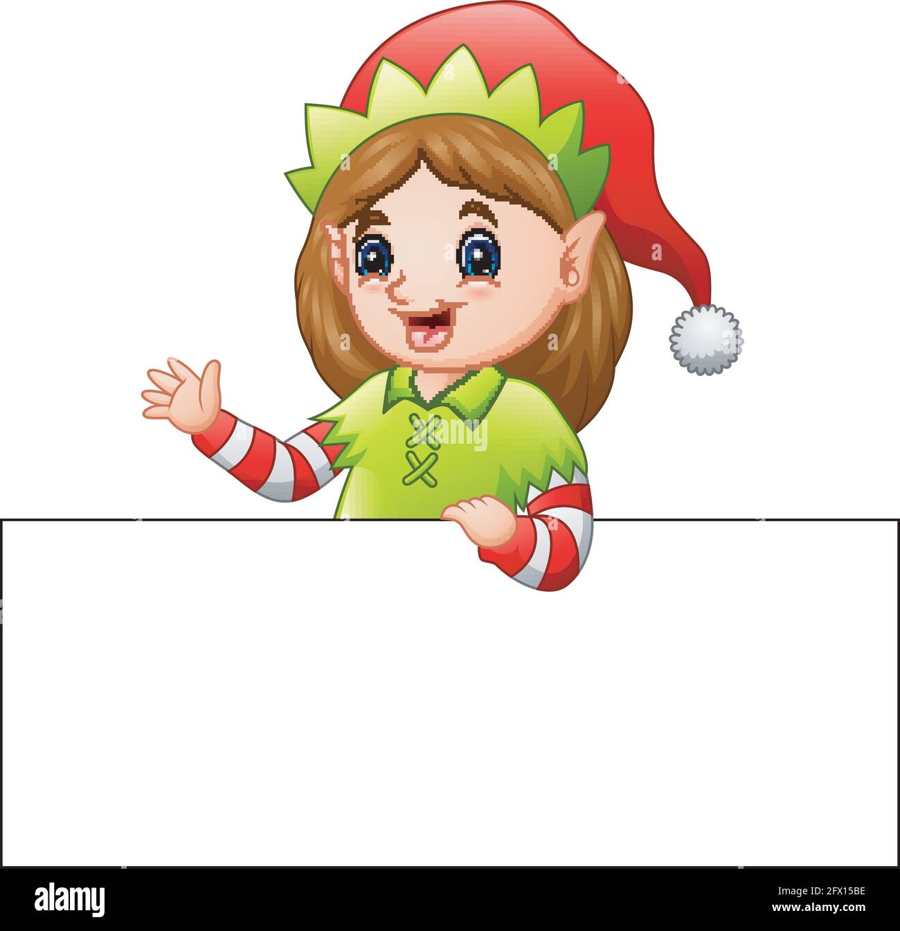 Cartoon christmas elf waving at a blank sign Stock Vector Image & Art ...