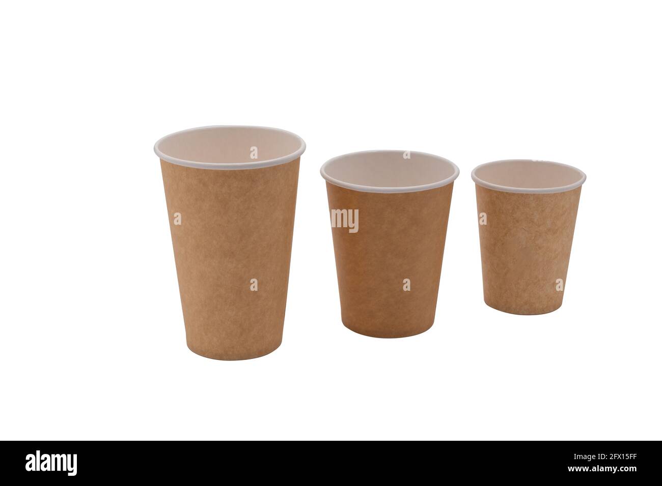 Disposable craft paper cups, isolated on white background. Takeaway ...