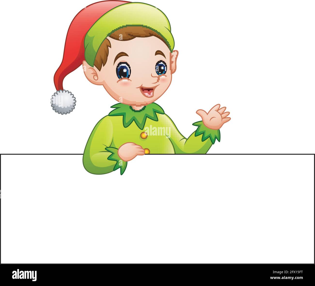 Cartoon christmas elf waving at a blank sign Stock Vector Image & Art ...