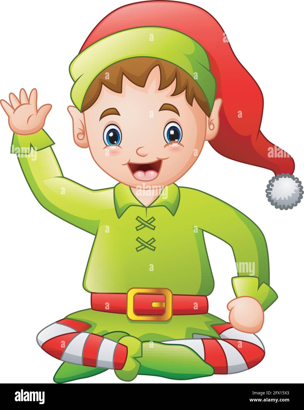 Cartoon happy Christmas elf sitting Stock Vector Image & Art - Alamy