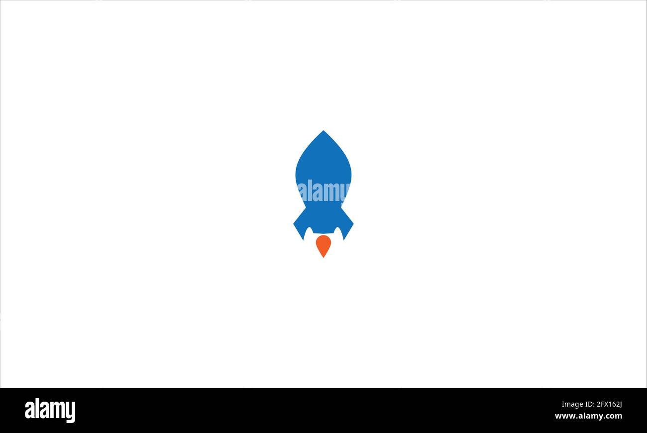 rocket ship with fire Flat line icon. Vector illustration with flying ...