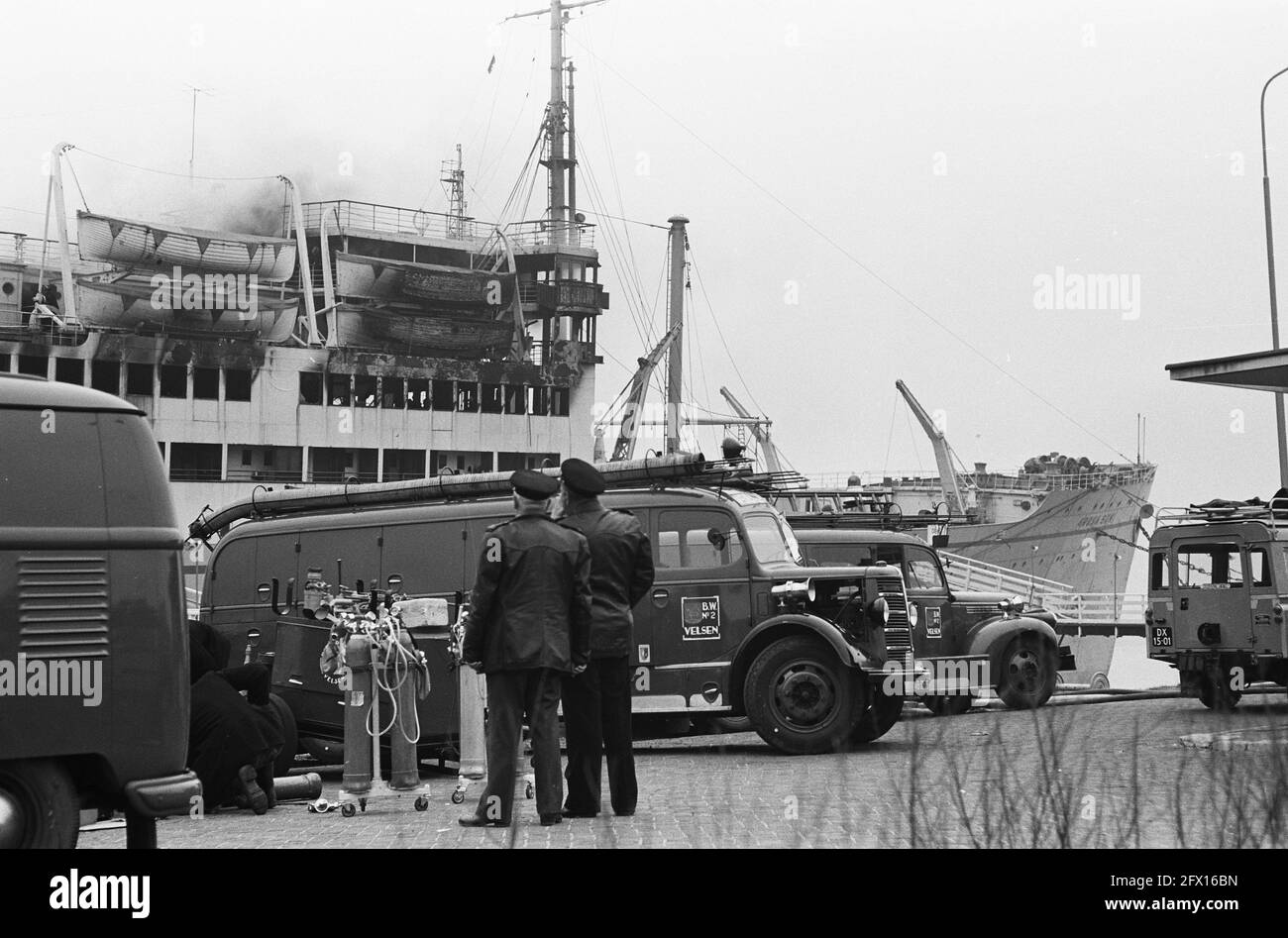 Arosa-Sun at IJmuiden, accommodation ship on fire, the burning ship ...