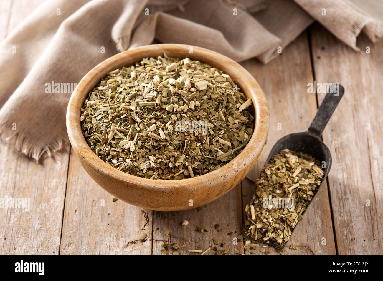 Yerba mate tea on wooden table. Traditional Argentinian beverage Stock ...