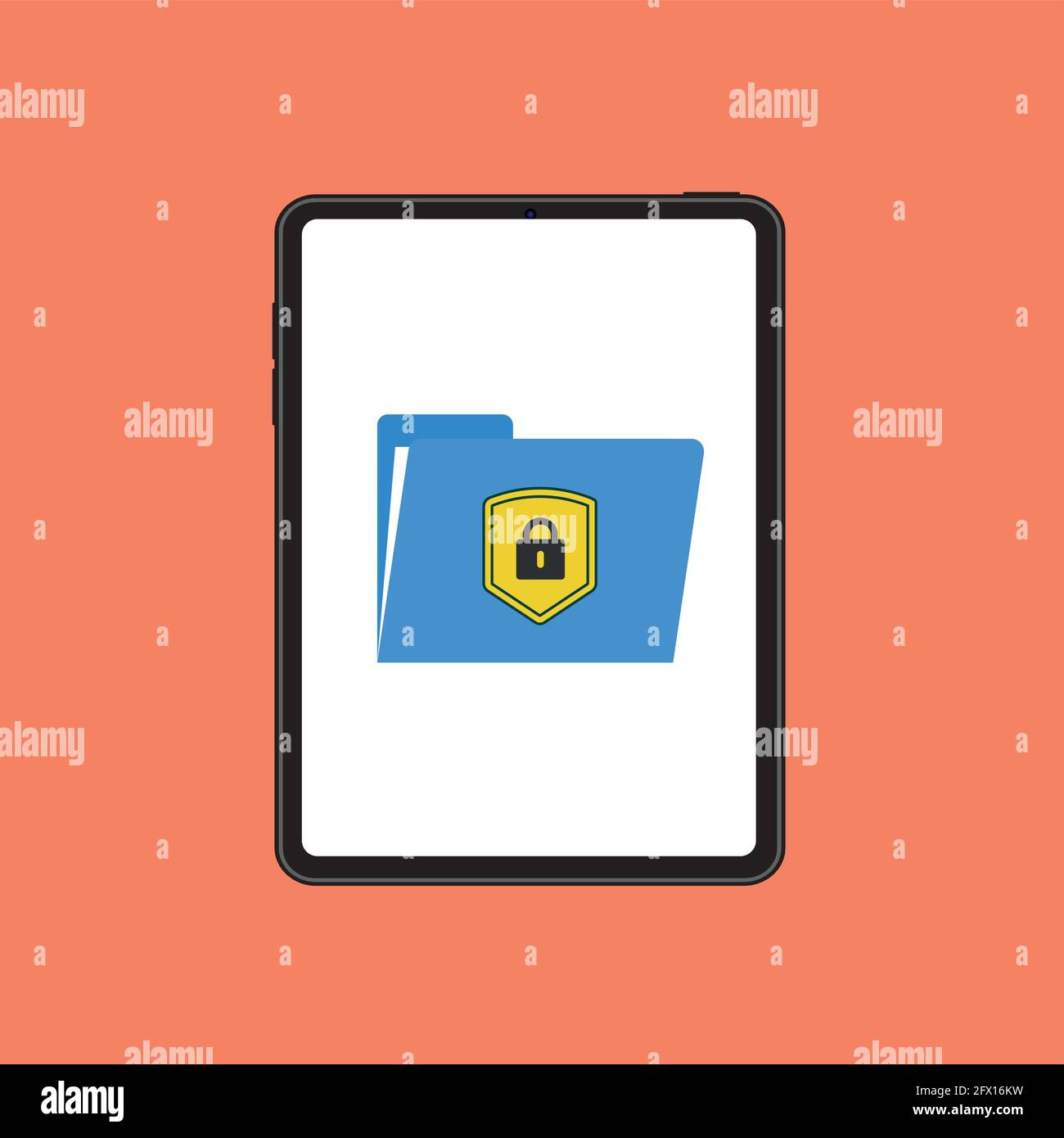 File protection concept with tablet. Vector illustration Stock Vector ...