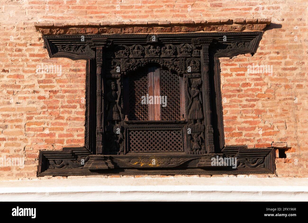 Carved wooden window and doorway details on the Royal Palace. Durbar ...